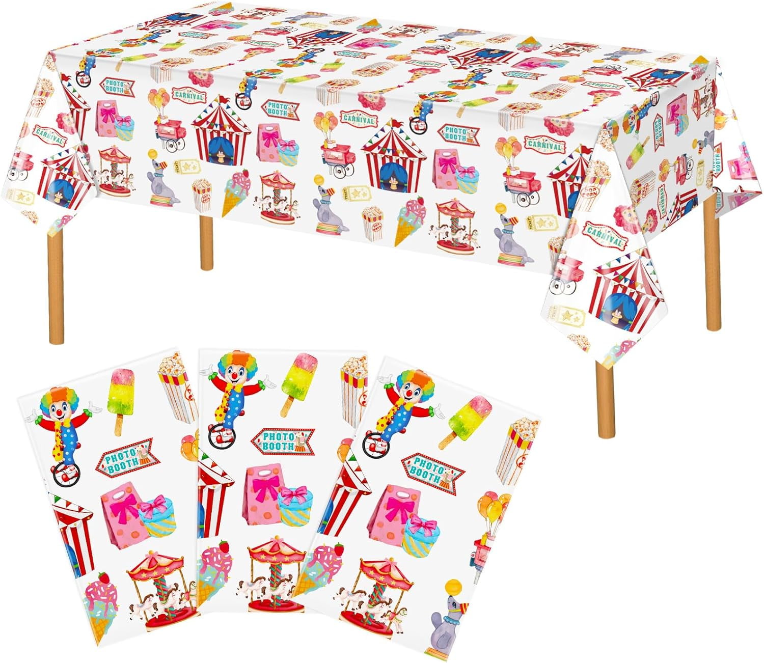 3 Pack Circus Party Tablecloths, 54 x 108 Inch Disposable Plastic ...