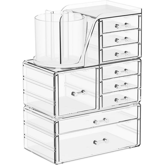 3 Pack Clear Acrylic Makeup Organizer for Vanity With 9 Drawer ...