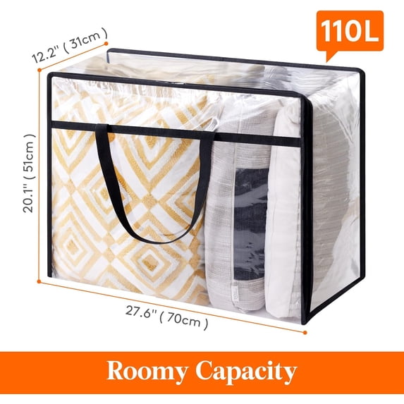 3 Pack Clear Clothes Storage Bags, 110L Plastic Blanket Storage Bag ...