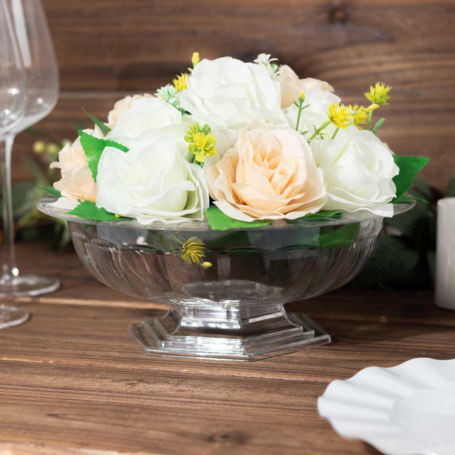 3 Pack Clear Footed Compote Bowl Flower Vase, Round Decorative Plastic ...