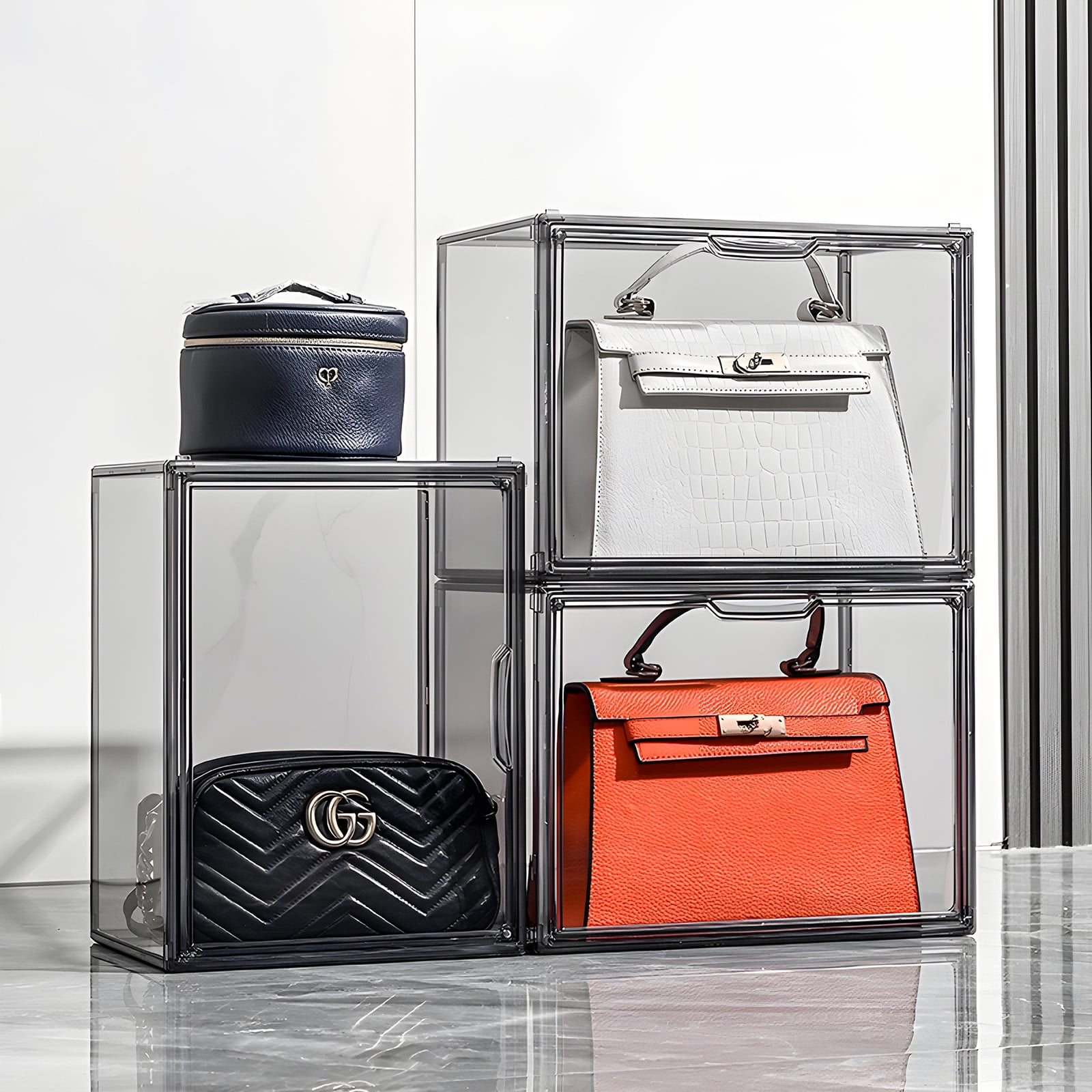 3 Pack Clear Gray Stackable Storage Bins with Magnetic Lid, Dustproof ...