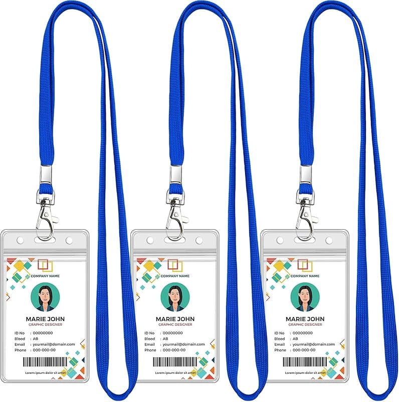 3 Pack Clear ID Badge Holder with Lanyard Black Lanyards with Vertical ...