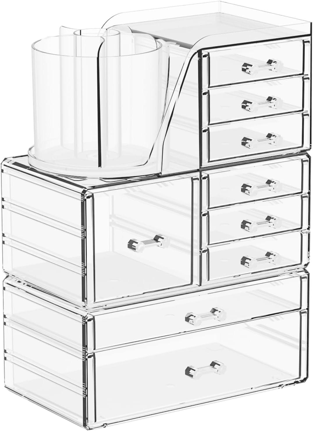 3 Pack Clear Makeup Organizer Countertop,9 Drawers Bathroom Vanity ...