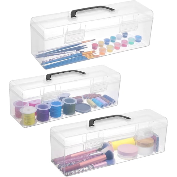 3 Pack Clear Paint Storage Box Organizer with Handle - Holds 30 Bottles ...
