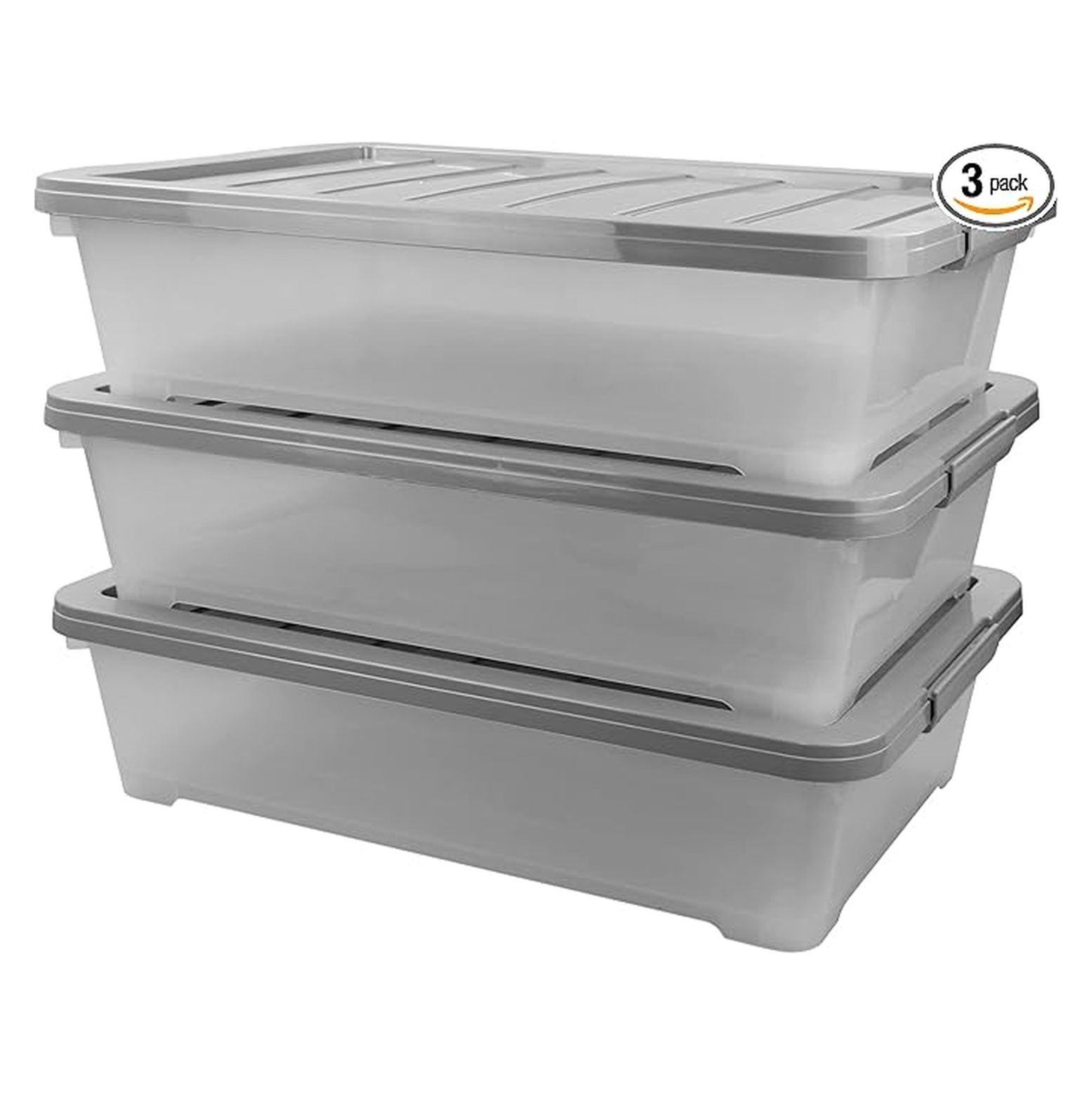 3-Pack Clear Plastic Under Bed Storage Boxes, 40 Quart Under Bed ...