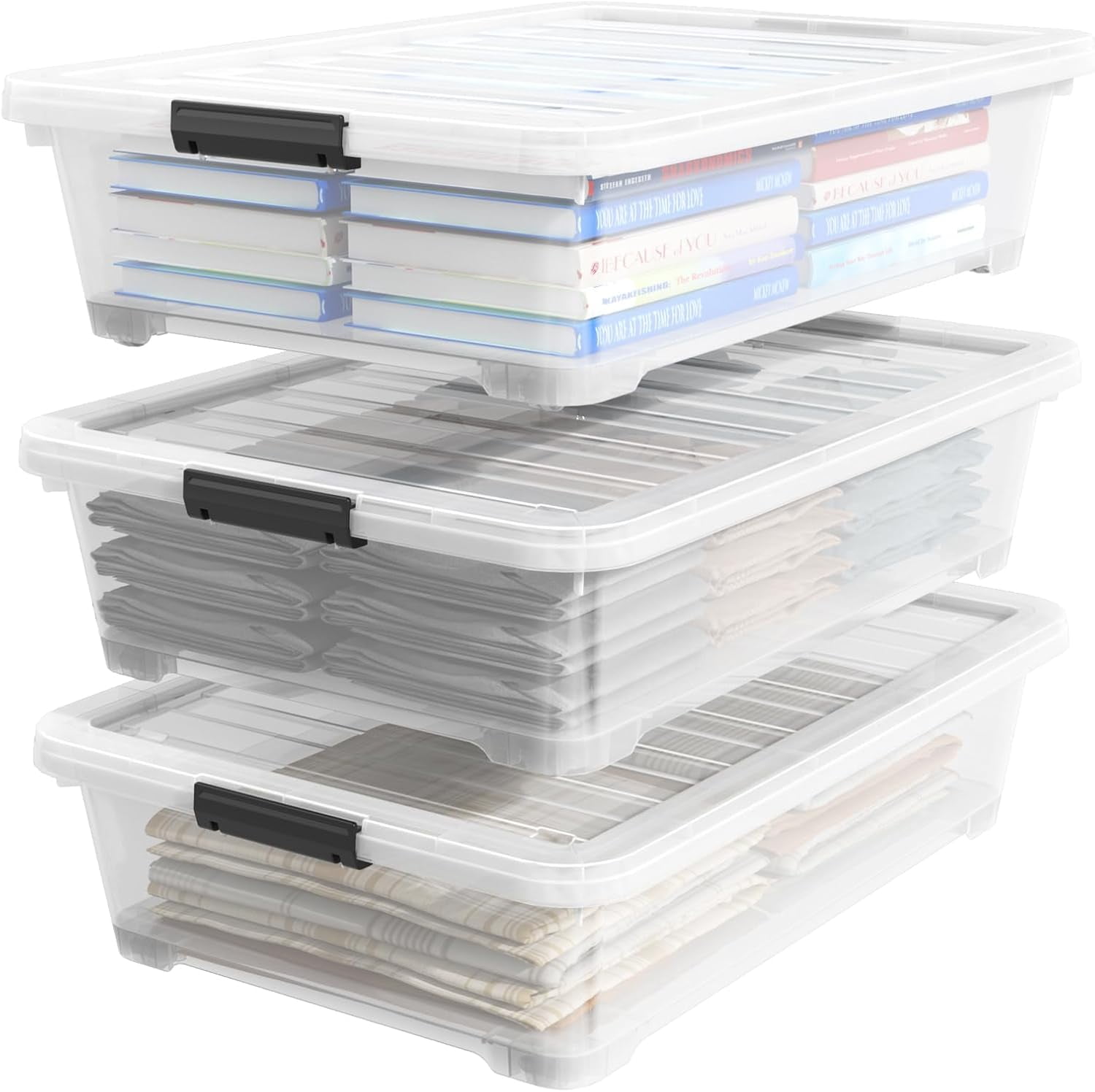 3-Pack Clear Plastic Underbed Storage Bins with Lids & Wheels, Rolling ...