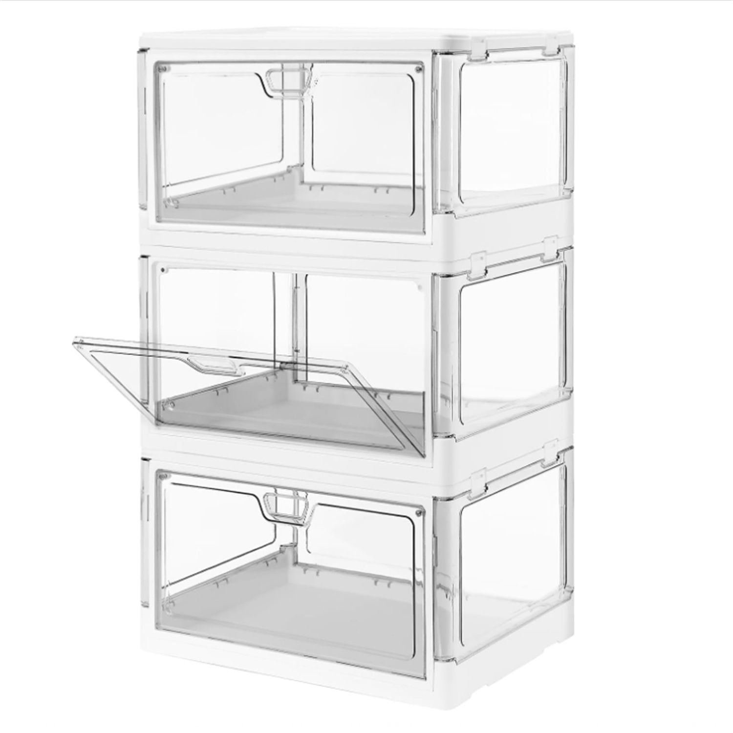 3-Pack Clear Stackable Storage Bins with Lids Magnetic Doors Open Front ...