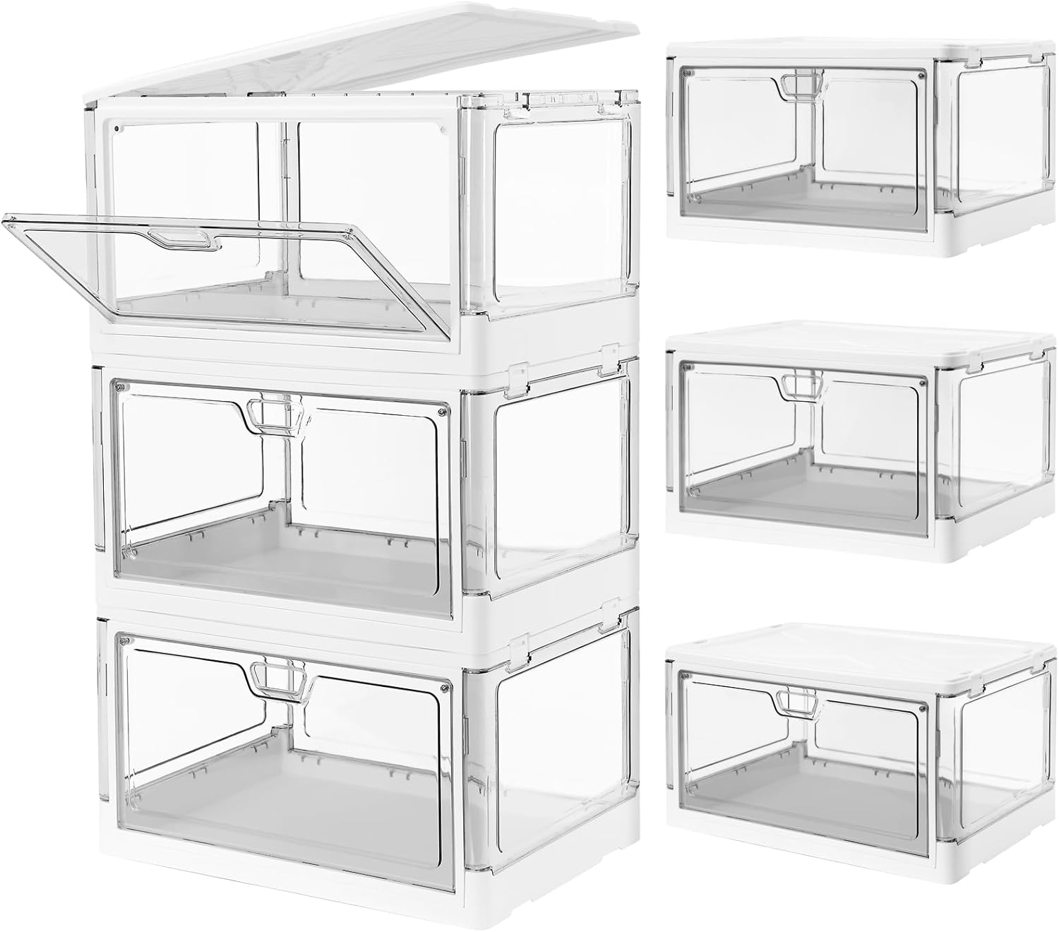 3-Pack Clear Stackable Storage Bins with Lids Magnetic Doors Open Front ...