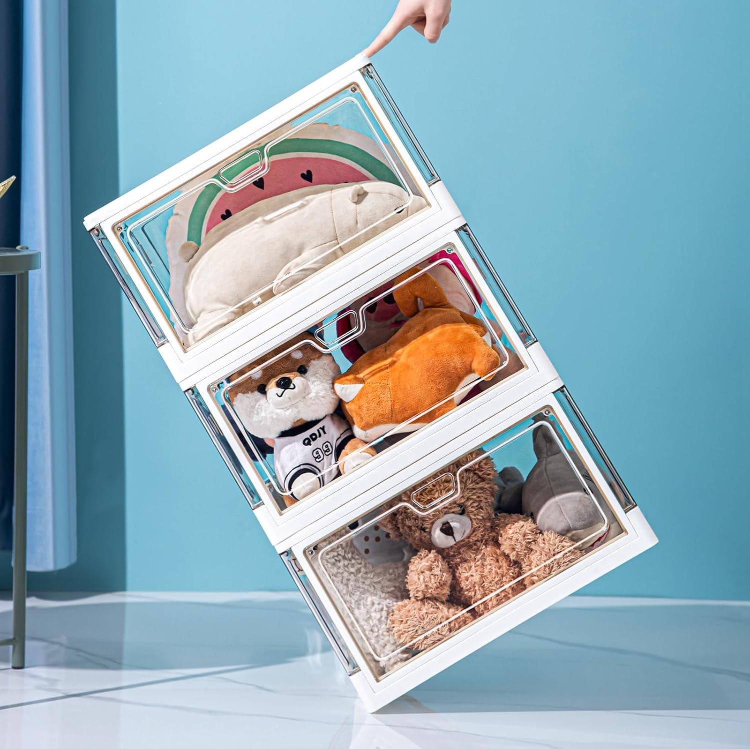 3-Pack Clear Stackable Storage Bins with Lids Magnetic Doors Open Front ...
