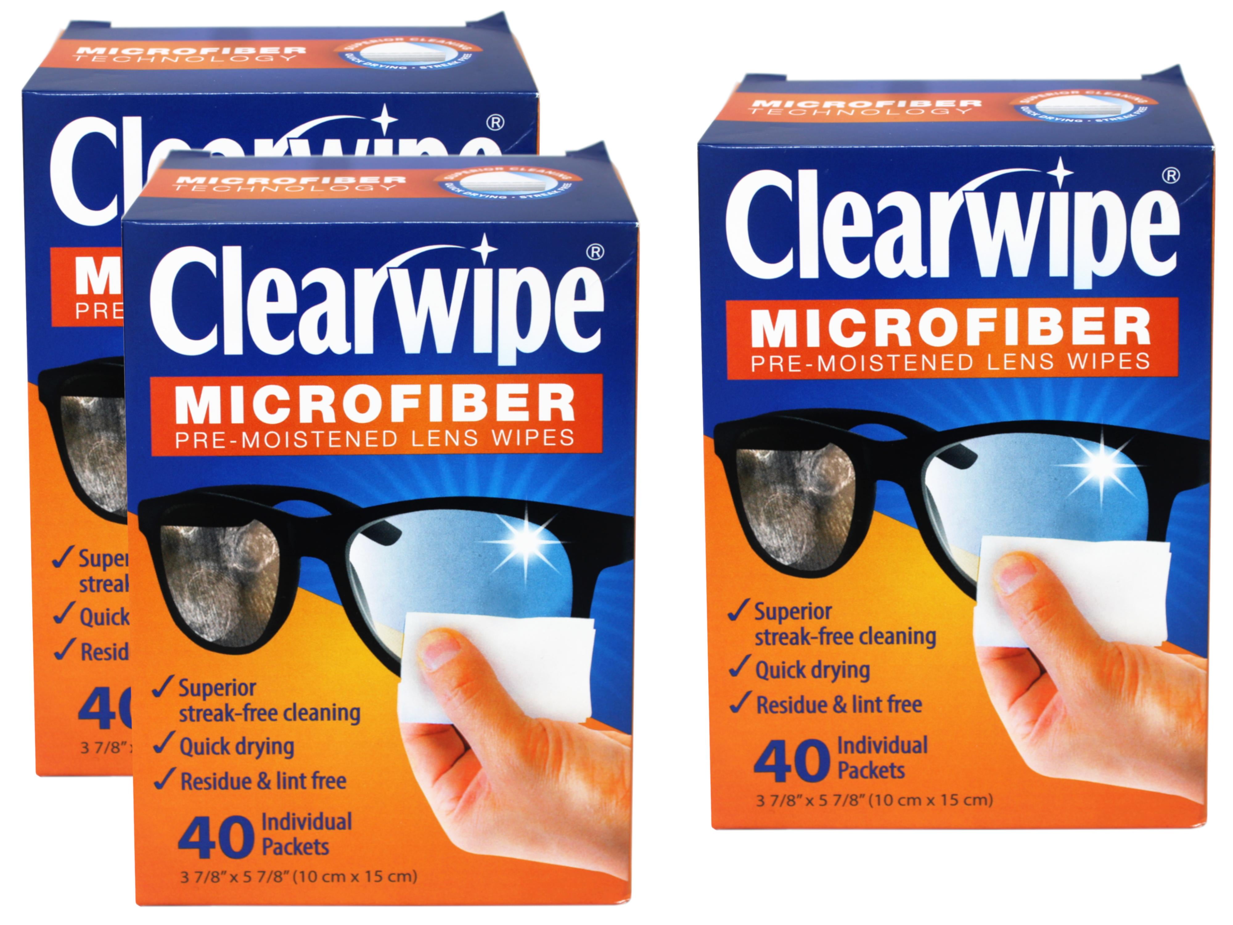 3 Pack - ClearWipe Microfiber Pre-Moistened Lens Wipes, 40 Individual ...