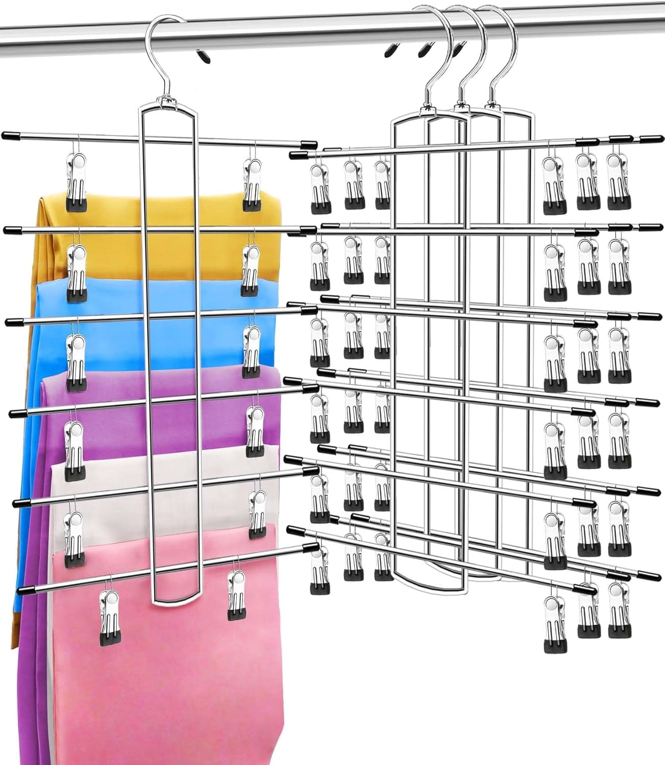 3 Pack Closet Organizers and Storage,6 Tiers Skirt Pants Hangers with ...