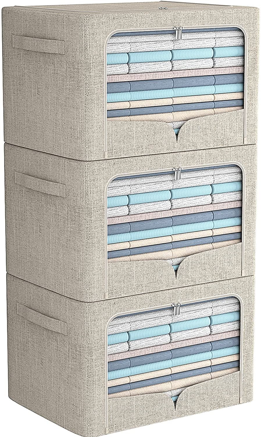 3 Pack Clothes Storage Bins - Foldable Metal Frame Storage Box ...