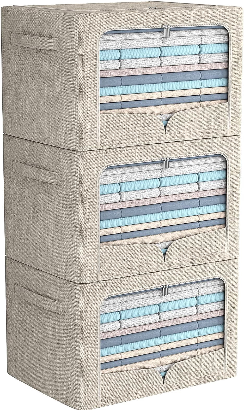 3 Pack Clothes Storage Bins - Foldable Metal Frame Storage Box ...