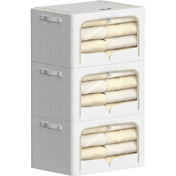 3 Pack Clothes Storage Bins Foldable Metal Frame Storage Box Stackable ...