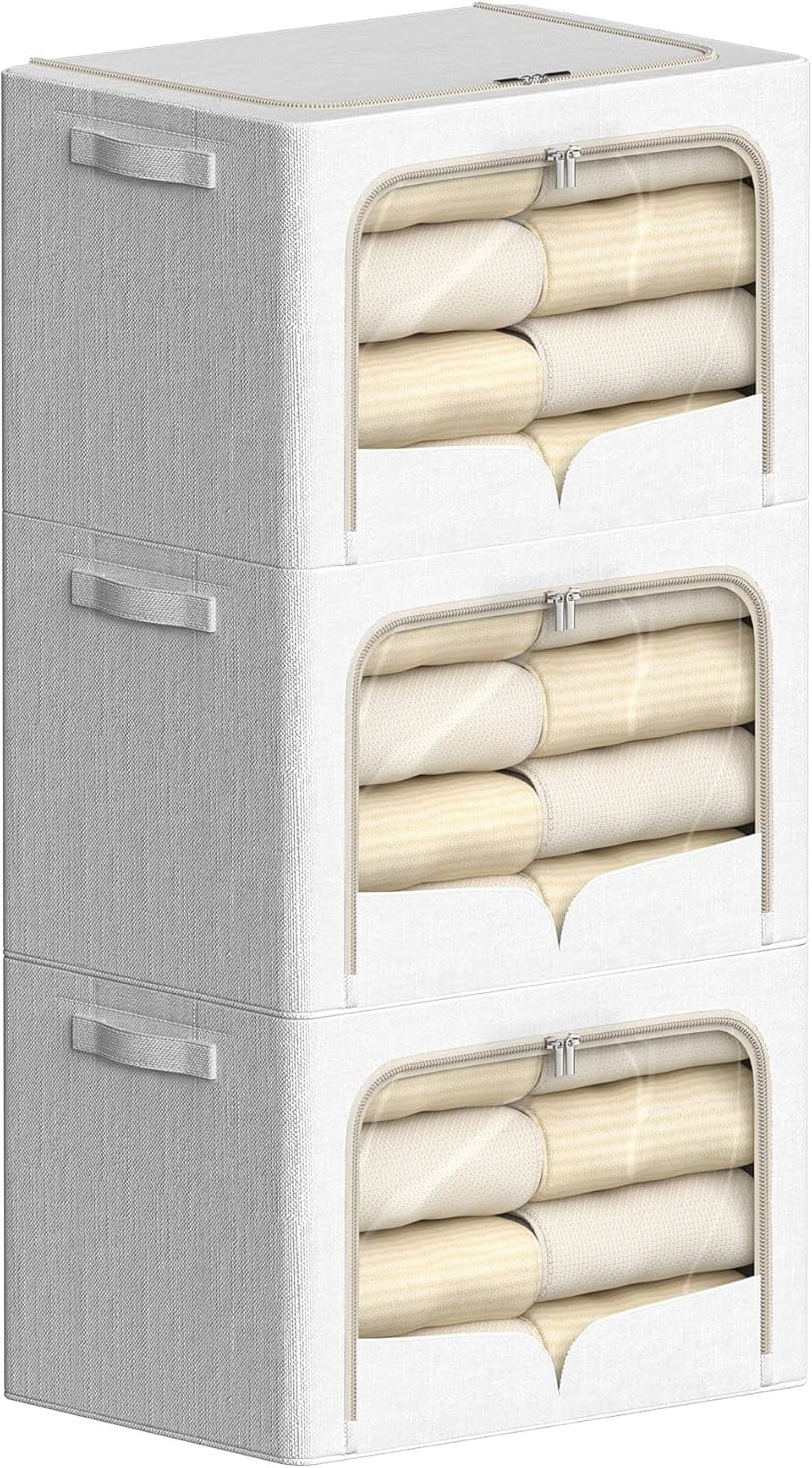 3 Pack Clothes Storage Bins - Foldable Metal Frame Storage Box ...