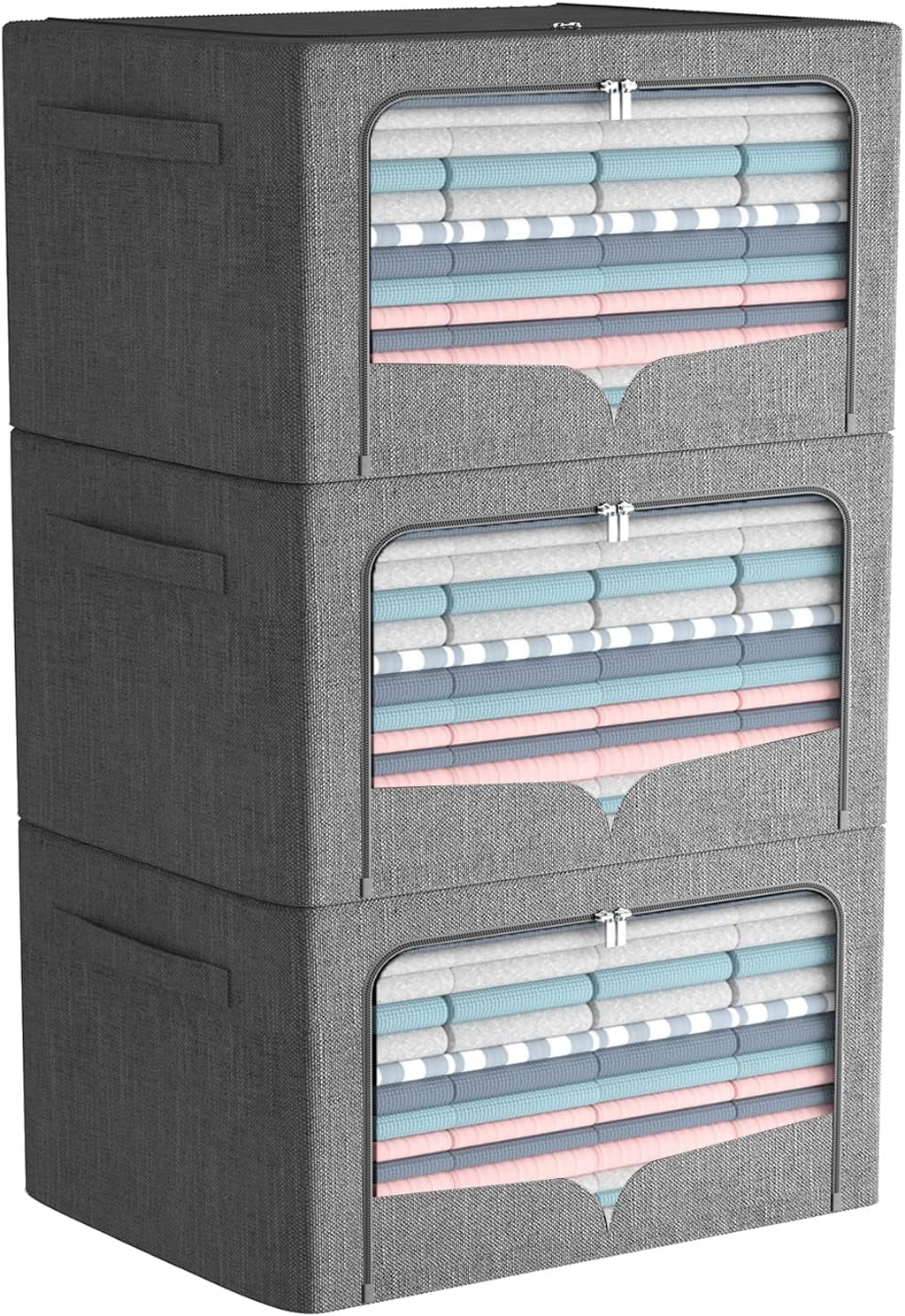 3 Pack Clothes Storage Bins Foldable Metal Frame Storage Box Stackable ...