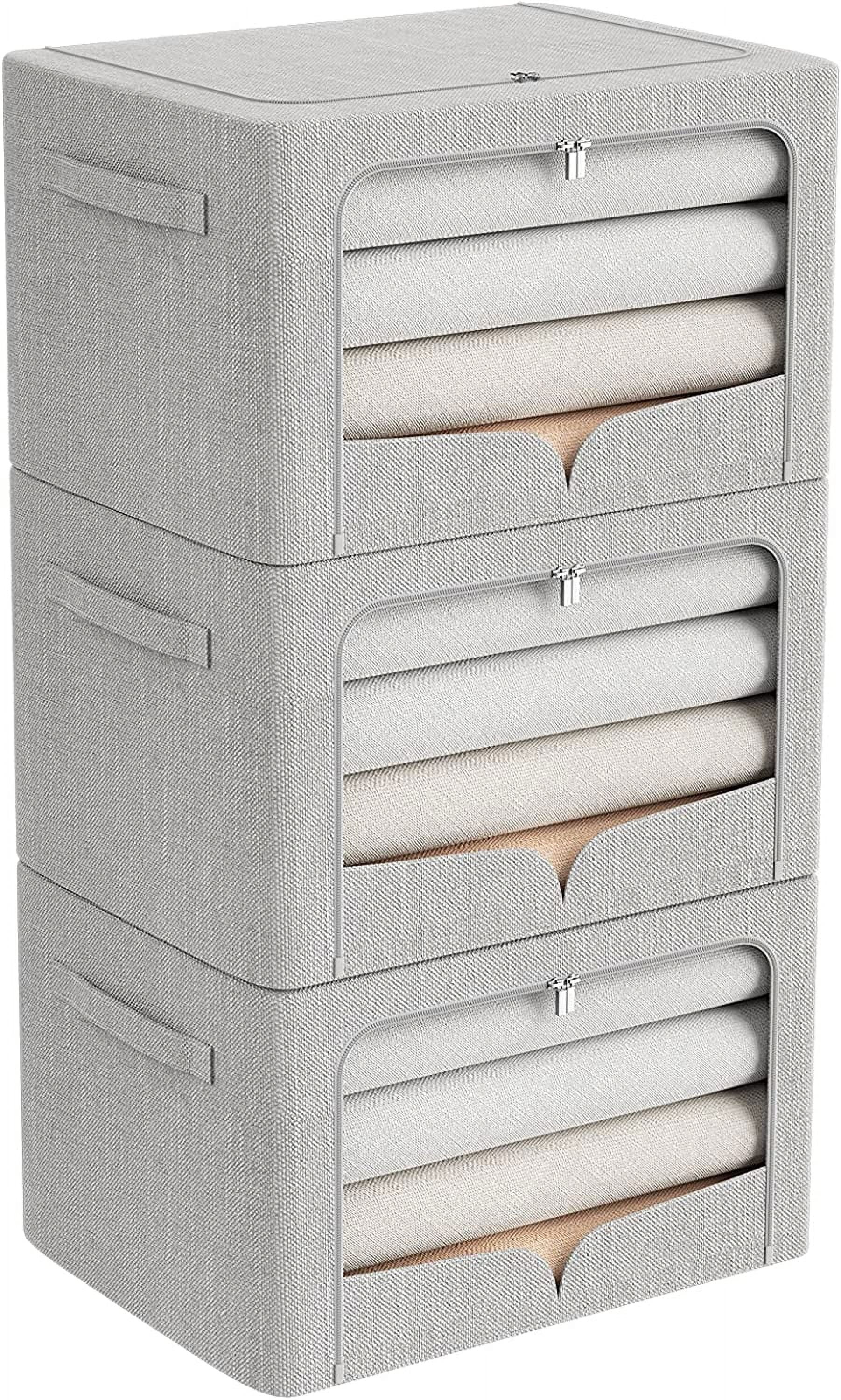 3 Pack Clothes Storage Bins Foldable Metal Frame Storage Box Stackable ...