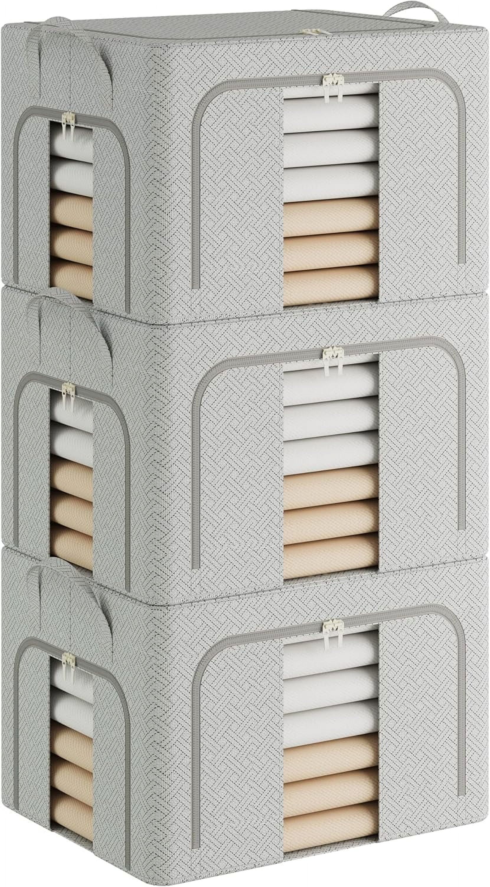 3 Pack Clothes Storage Bins with Metal Frame, Closet Organizers and ...