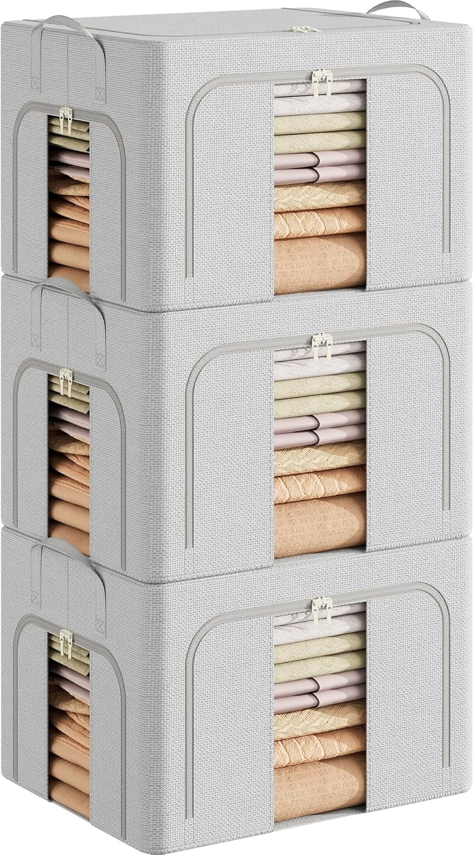 3 Pack Clothes Storage Bins with Metal Frame, Closet Organizers and ...