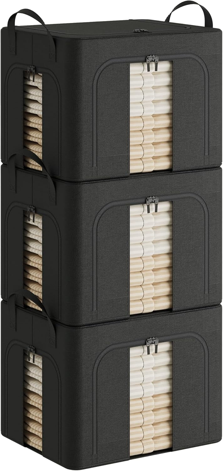 3 Pack Clothes Storage Bins with Metal Frame, Closet Organizers and ...