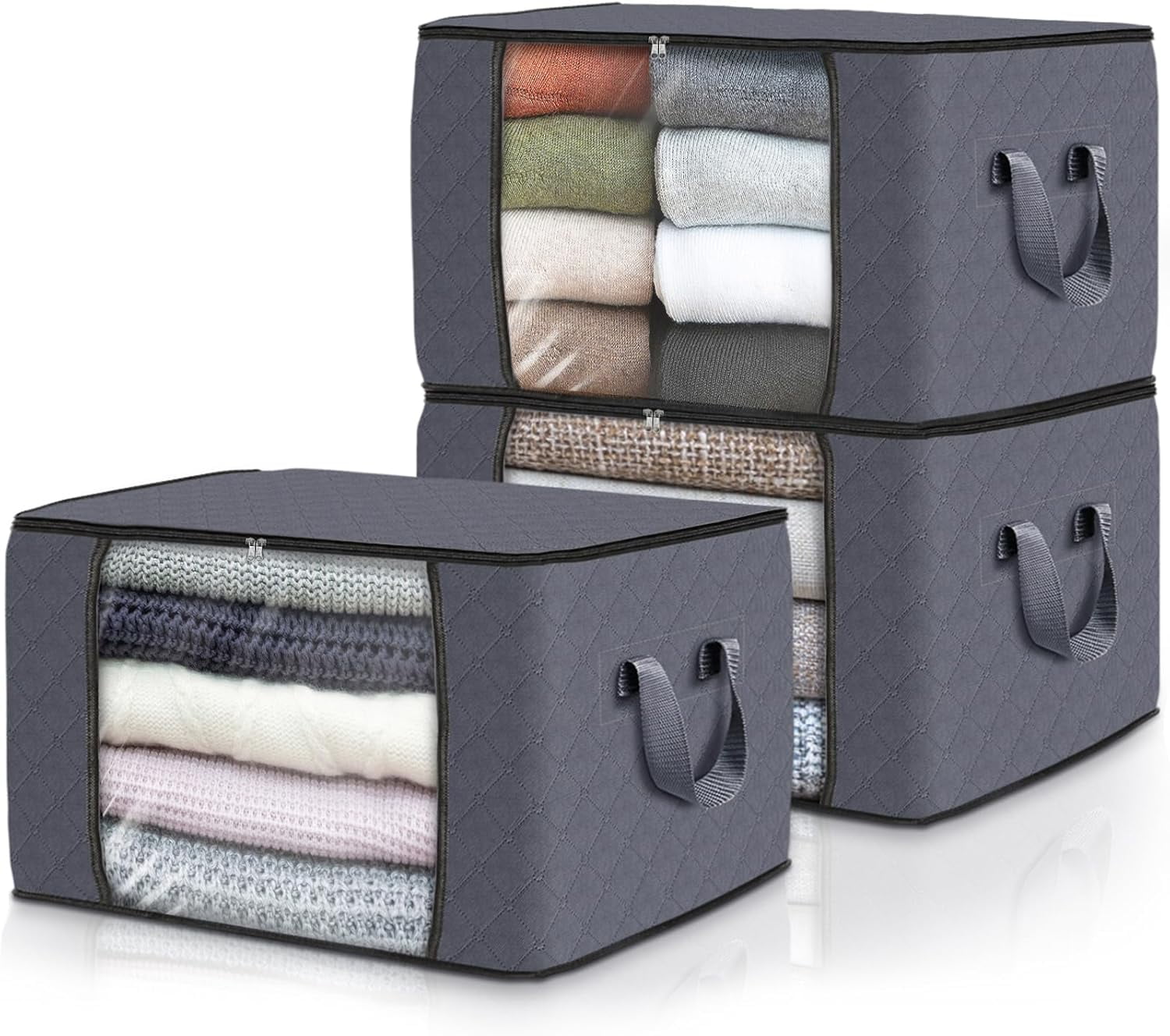 3-Pack Clothes Storage, Foldable Blanket Storage Bags, Storage ...