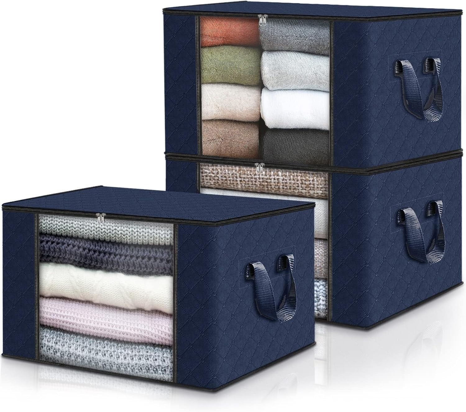 3 Pack Clothes Storage, Foldable Thick Fabric Blanket Storage Bags ...
