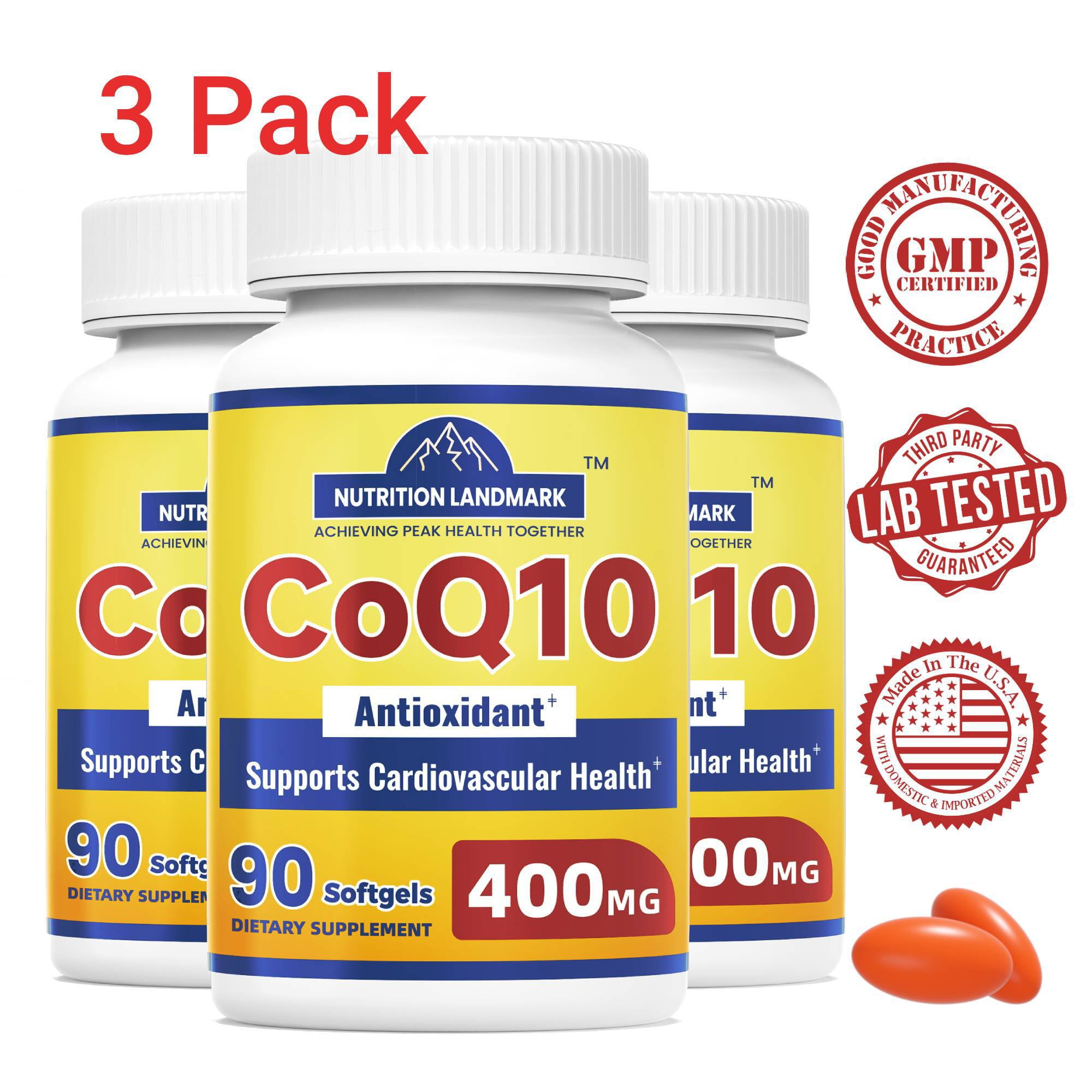 3 Pack CoQ10 400mg Softgels, Ultra CoQ10 - High Absorption Coenzyme Q10 ...