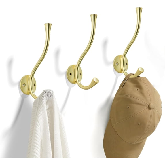 3 Pack Coat Hooks - Brushed Gold Coat Hooks Decorative Wall Hooks for ...