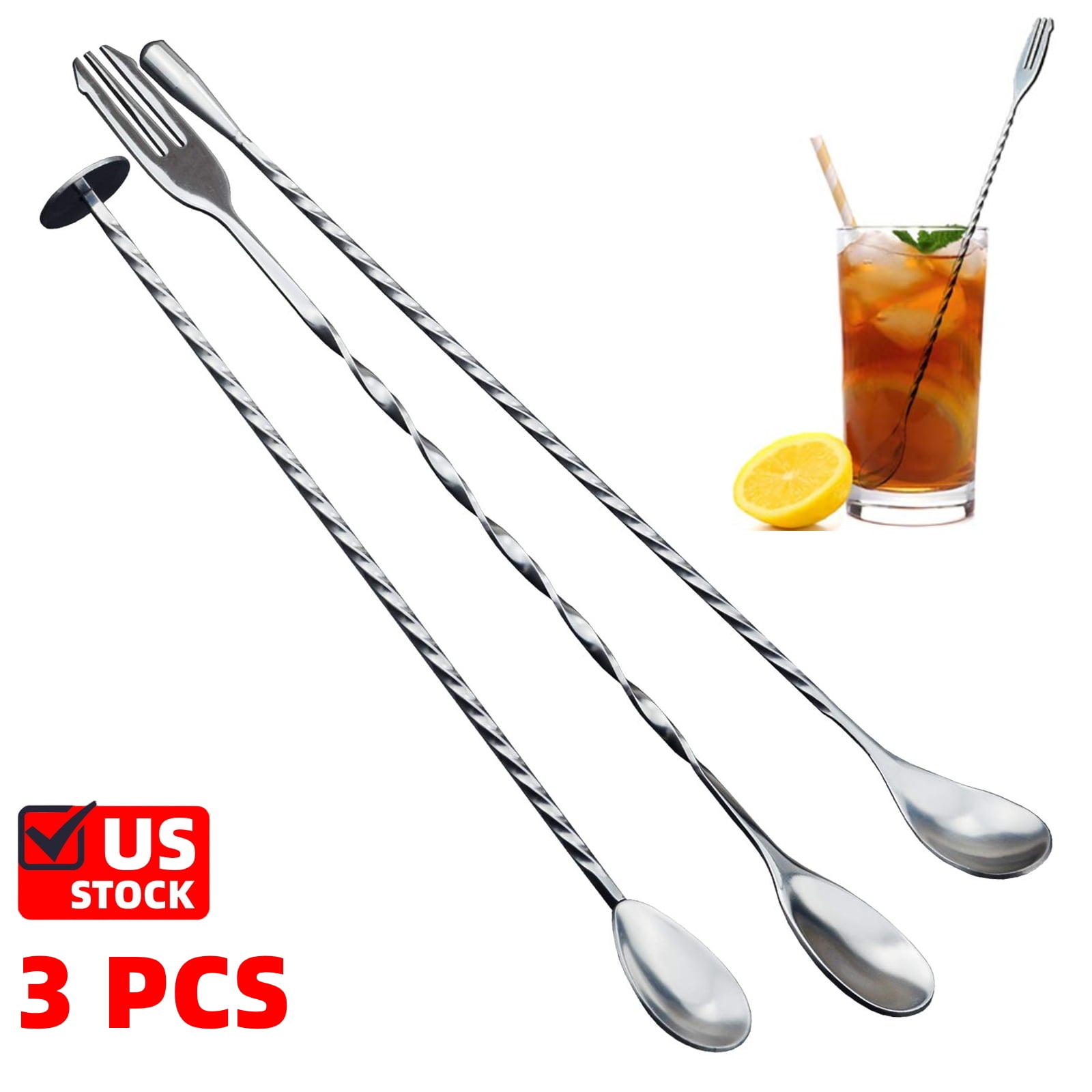 3 Pack Cocktail Mixing Spoons 12-Inch Bar Spoon Long Stirring Spoon ...