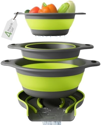 3-Pack Collapsible Colanders with Self-Draining Base, Over Sink-edge ...