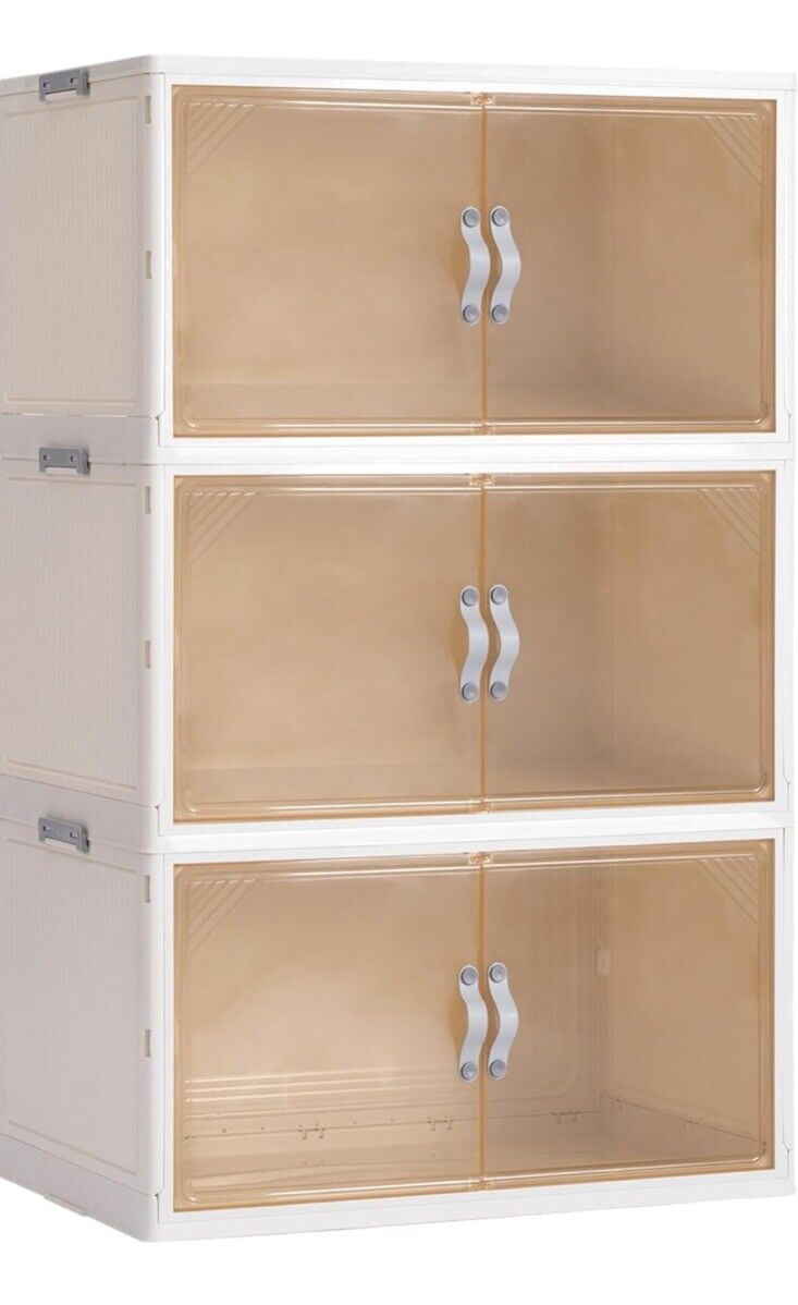 3 Pack - Collapsible Storage Cabinet - Foldable Storage Bins with Doors ...