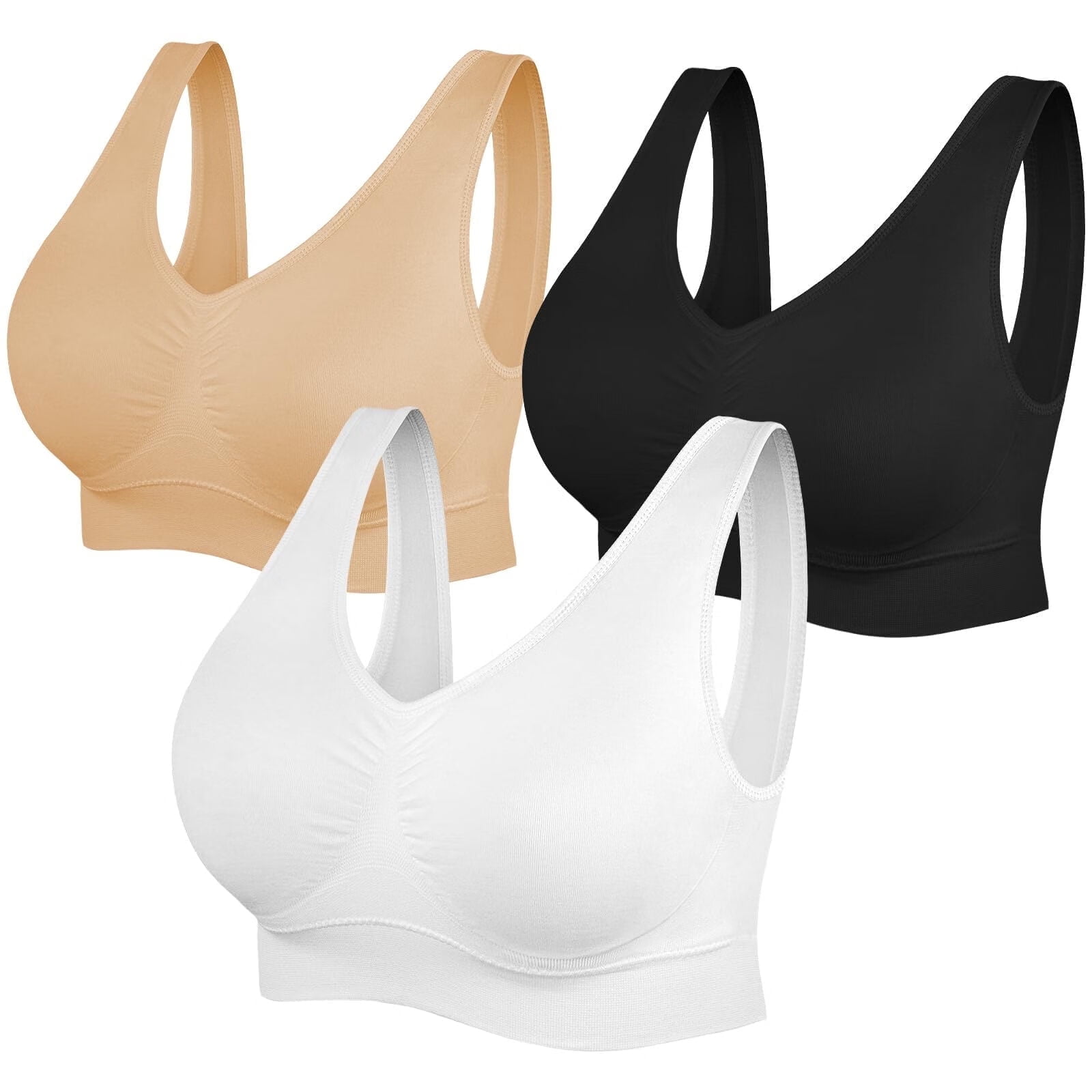 3 Pack Comfortable Bra Seamless Removable Pads Sleep Bras,Yoga Bra ...