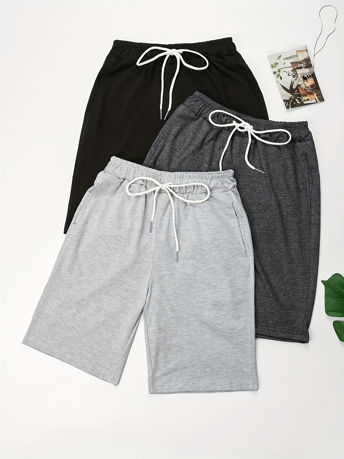 3-Pack Comfortable Drawstring Shorts with Dual Pockets - Versatile ...