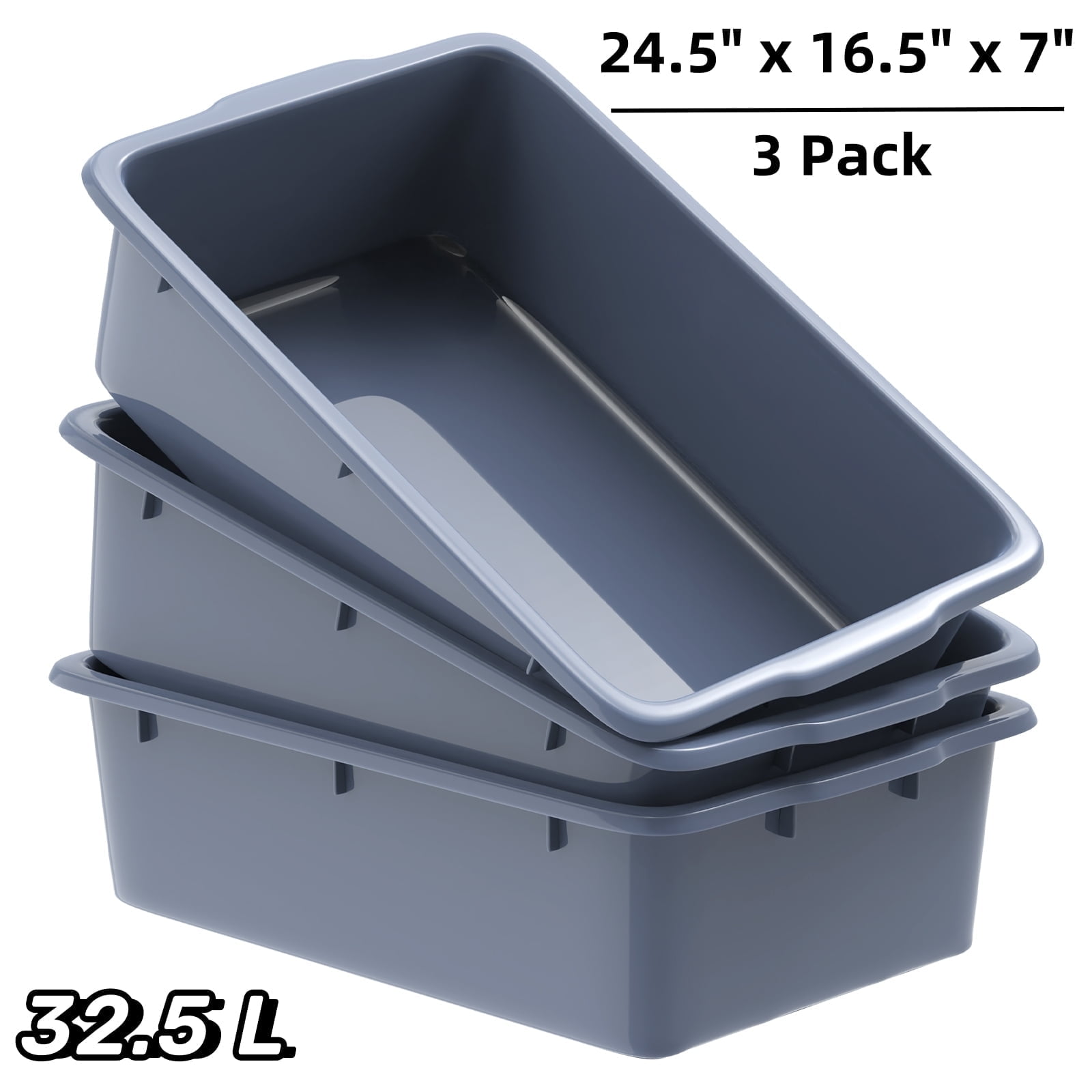 3-Pack Commercial Bus Tubs, Plastic Storage Bins, Wash Basin Tub, 8.6 ...