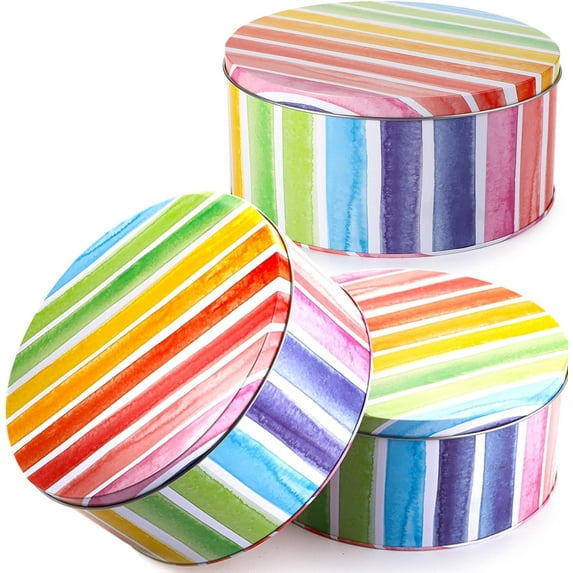 3 Pack Cookie Tins, Round Baking Cake Gift Tins for Storing Patisseries ...