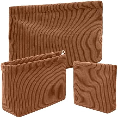 3 Pack Corduroy Makeup Bag Set Cosmetic Toiletry Travel Pouch Organizer ...