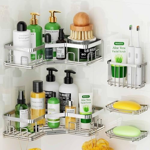 3 Pack Corner Shower Caddy with Soap Holder, Large Capacity Sturdy Easy ...