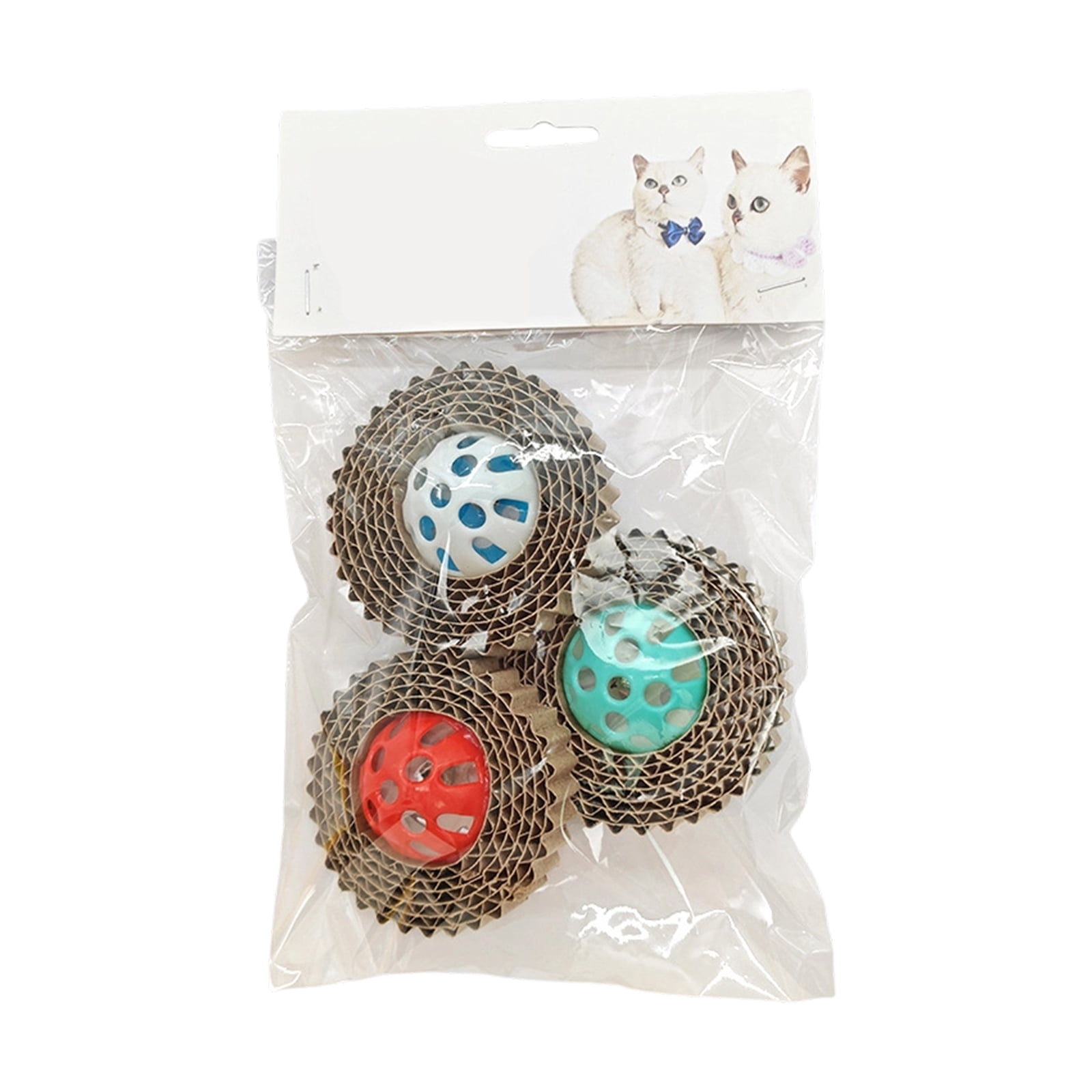 3 Pack Corrugated Cardboard Cat Toy with Plastic Ball and Bell Inside ...