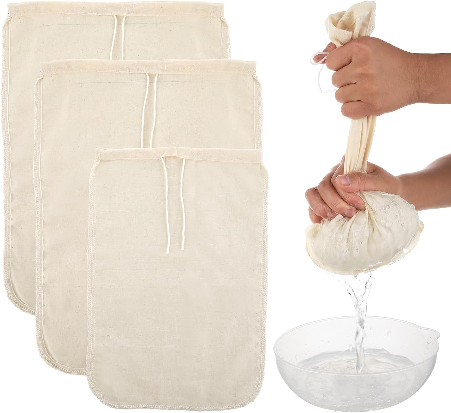 3 Pack Cotton Nut Milk Bags Fine Mesh Reusable Cheese Cloth Food Yogurt ...