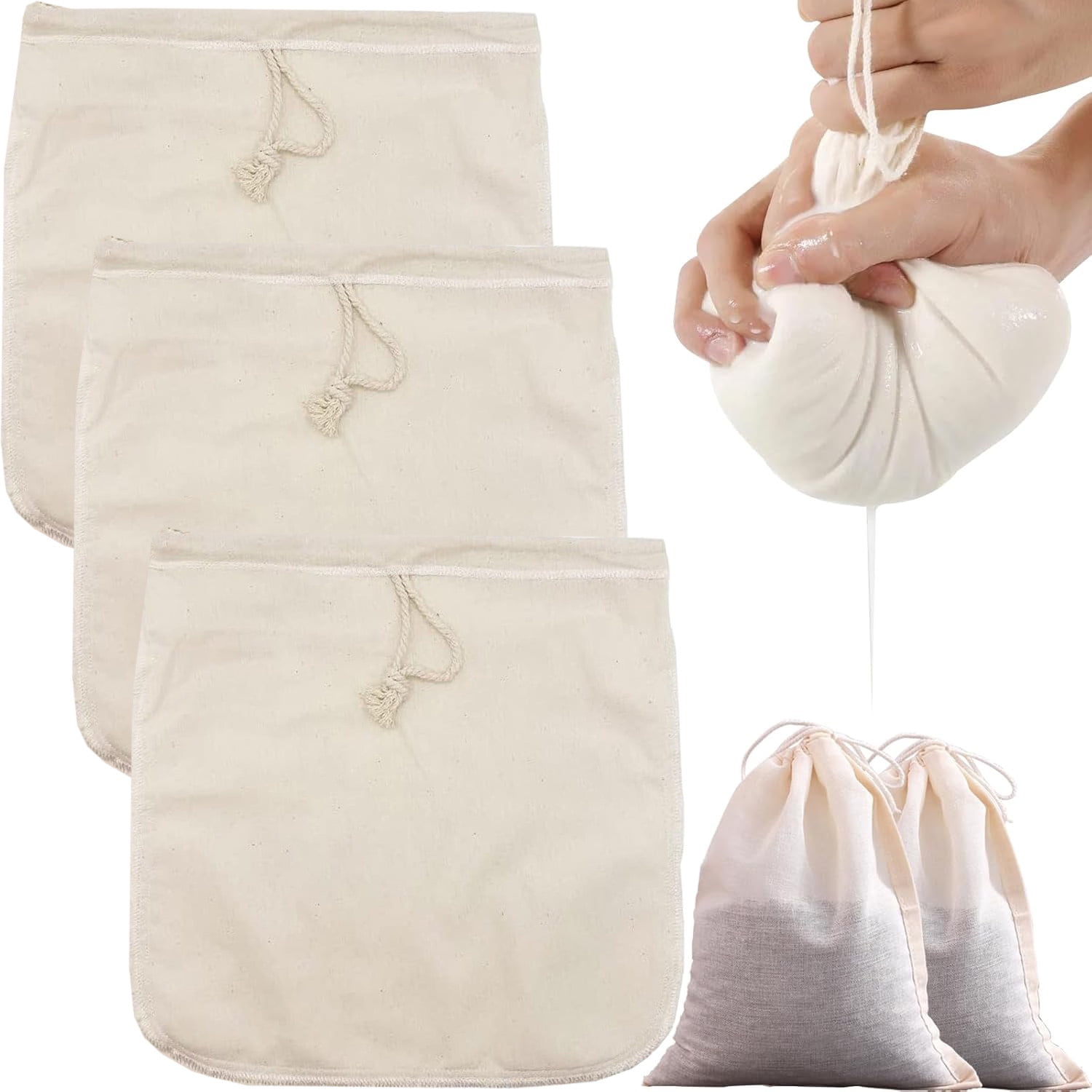3 Pack Cotton Nut Milk Bags,Happon Reusable Cheese Cloth Food Yogurt ...