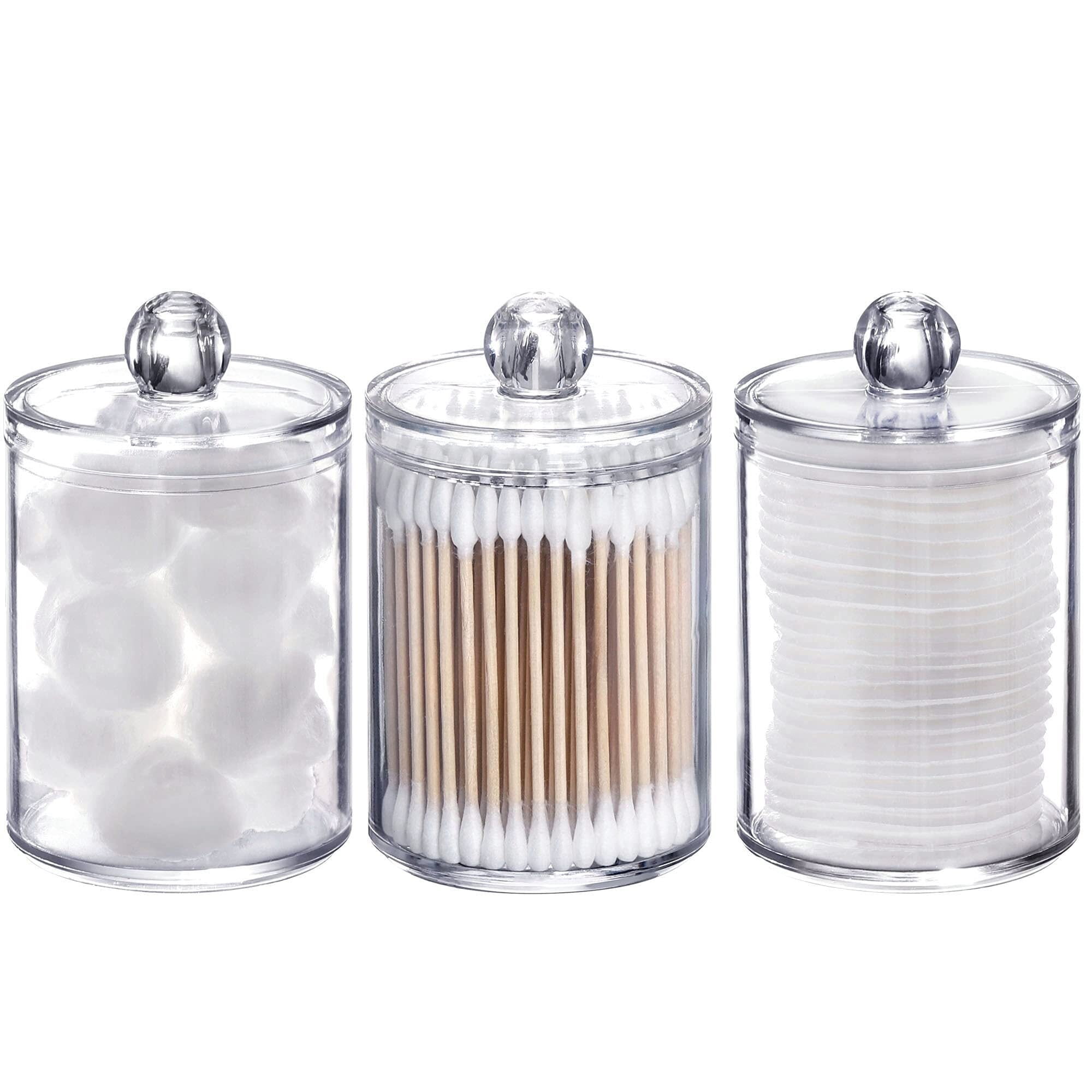 3 Pack Cotton Swab Ball Pad Holder, 12 Oz Qtip Apothecary Jar Clear ...