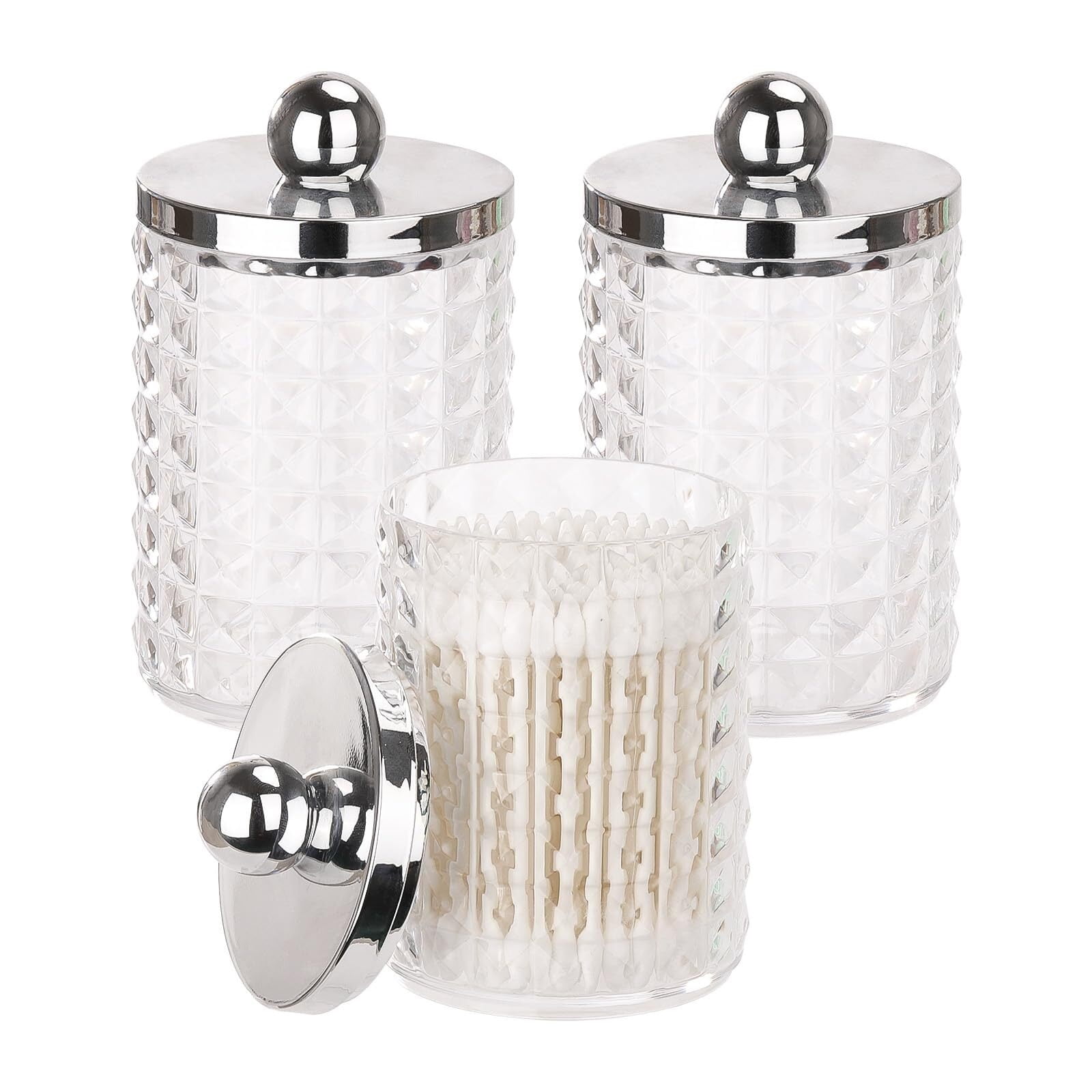 3 Pack Cotton Swab Ball Pad Holder, 12 Oz Qtip Apothecary Jar Clear ...