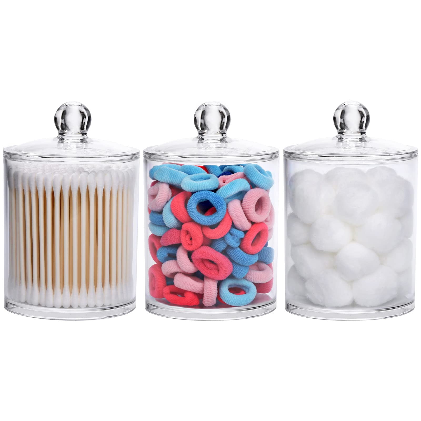 3 Pack Cotton Swab Ball Pad Holder, 12 Oz Qtip Apothecary Jar Clear ...