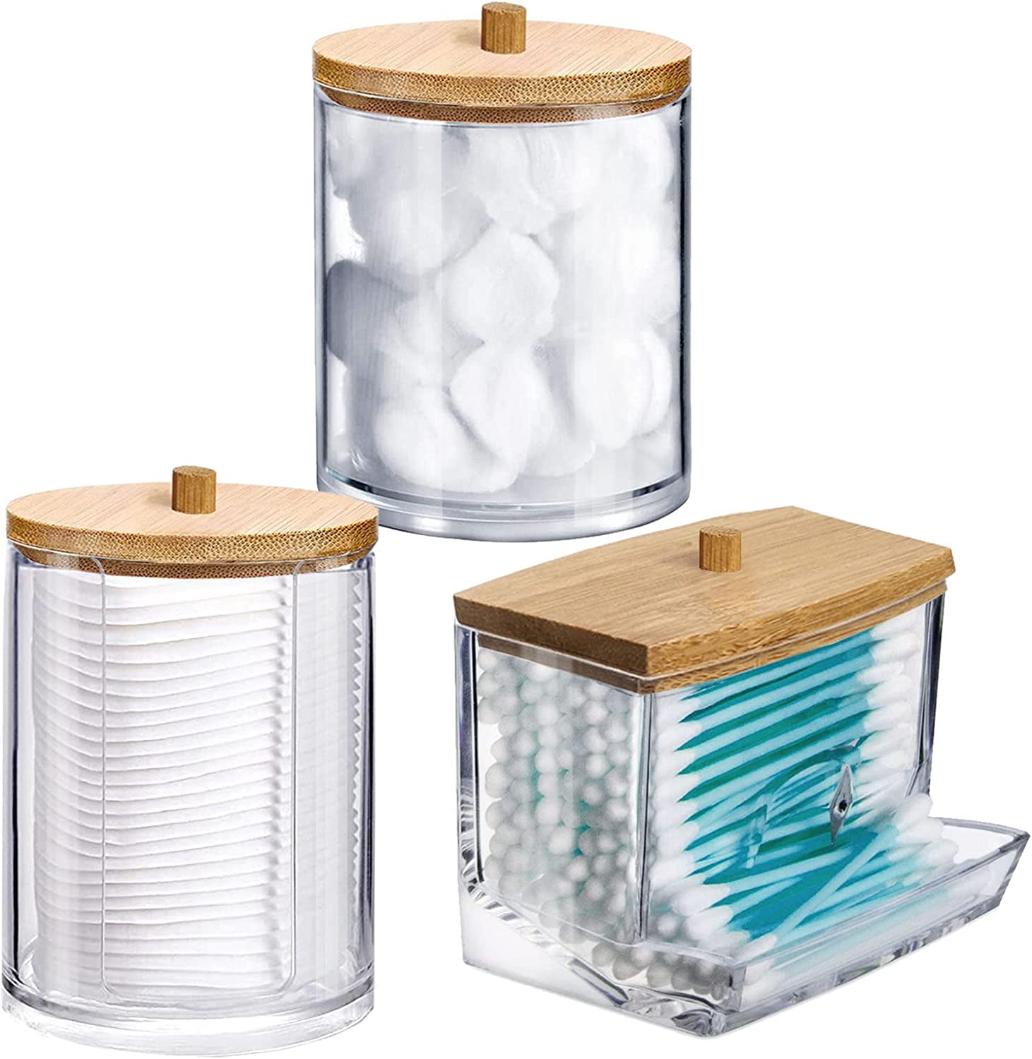 3 Pack Cotton Swab Dispenser, 8/10/10 Oz Qtip Holder Dispenser Set ...