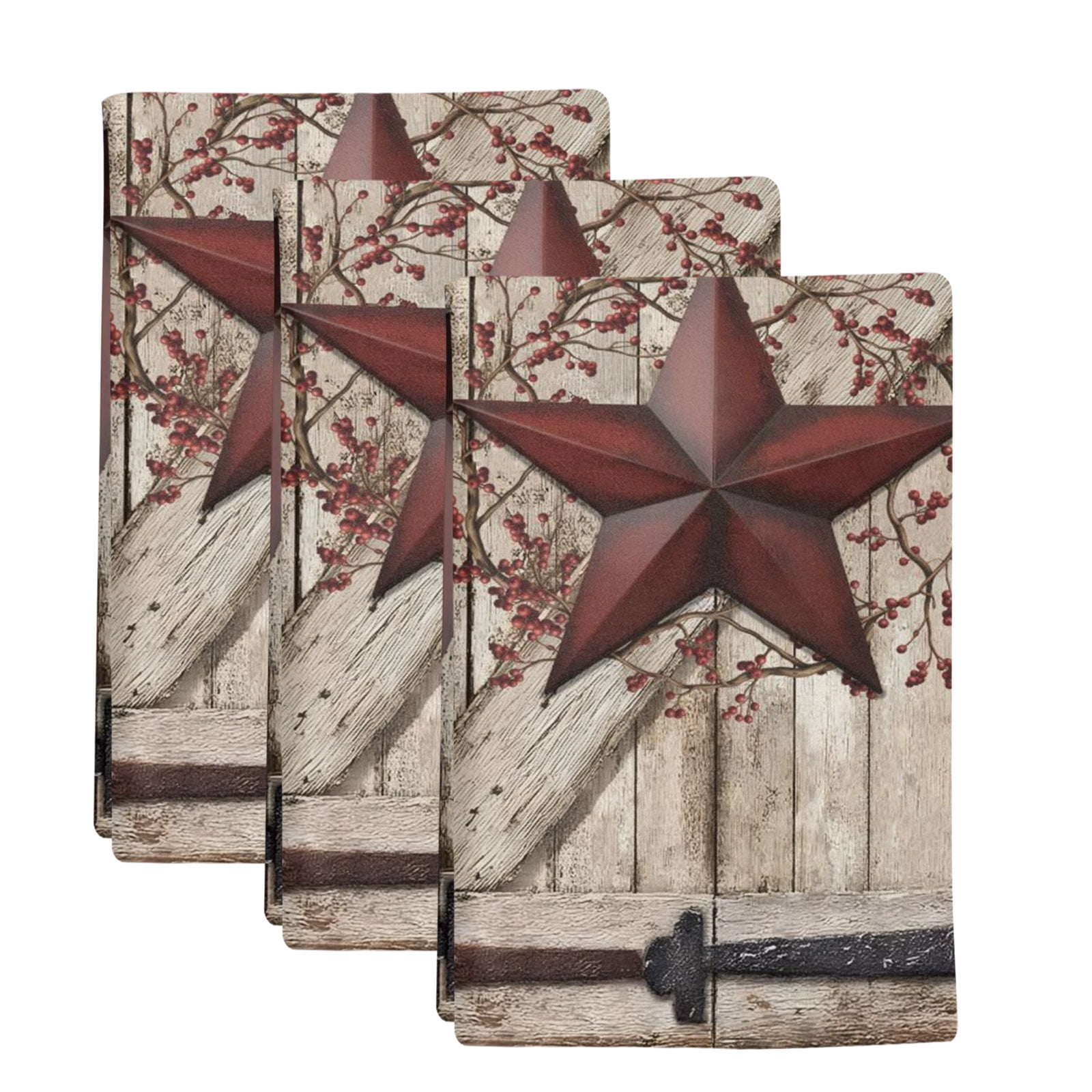 3 Pack Country Star Kitchen Towels Vintage Dark Black Red Star Berry ...