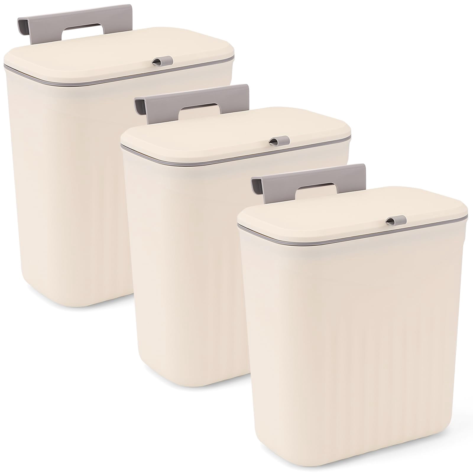3 Pack Cream Plastic Hanging Trash Can Countertop or Under Sink Waste ...