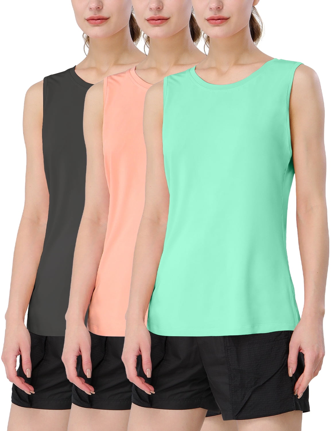 3 Pack Crelity Sleeveless Workout Shirts for Women Exercise Running ...