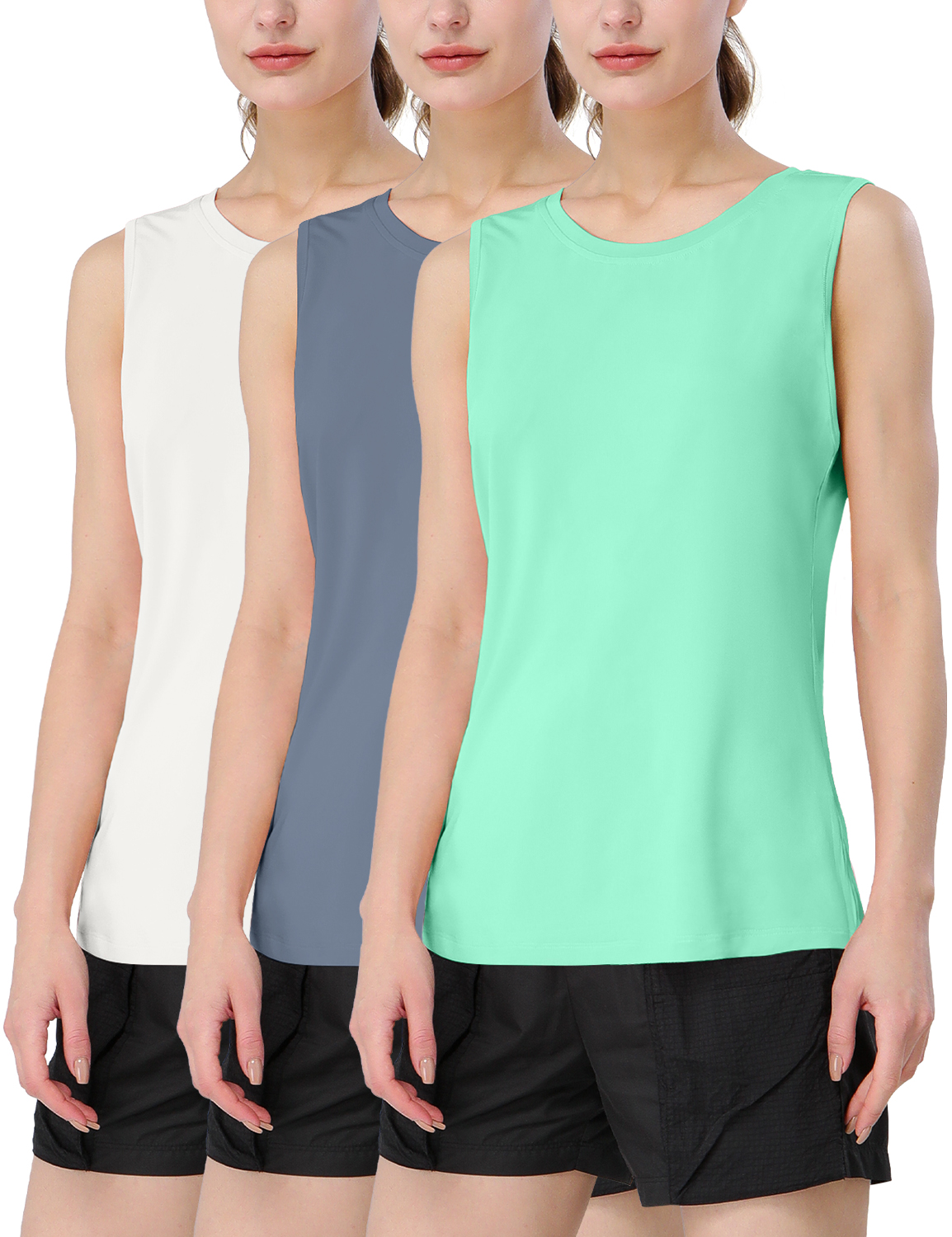 3 Pack Crelity Sleeveless Workout Shirts for Women Exercise Running ...