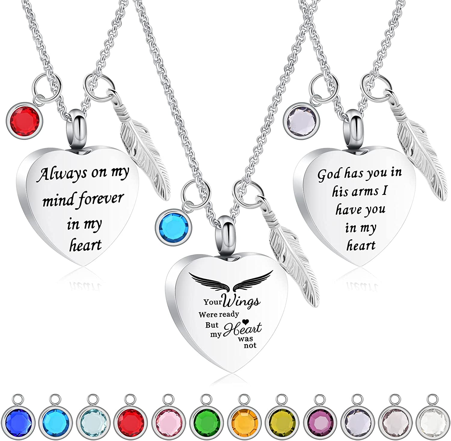 3 Pack Cremation Jewelry Heart Urn Necklace for Ashes Stainless Steel ...