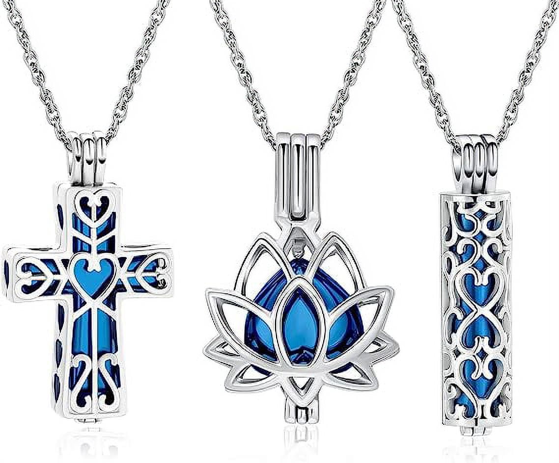 3 Pack Cremation Urn Necklace for Ashes for Women Men Heart Lotus Cross ...